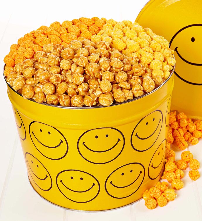 2 Gallon Smiley Face 3 Flavor Popcorn Tin