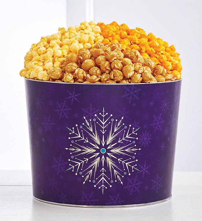 Shining Snowflake 3-Flavor 2 Gallon Popcorn Tin