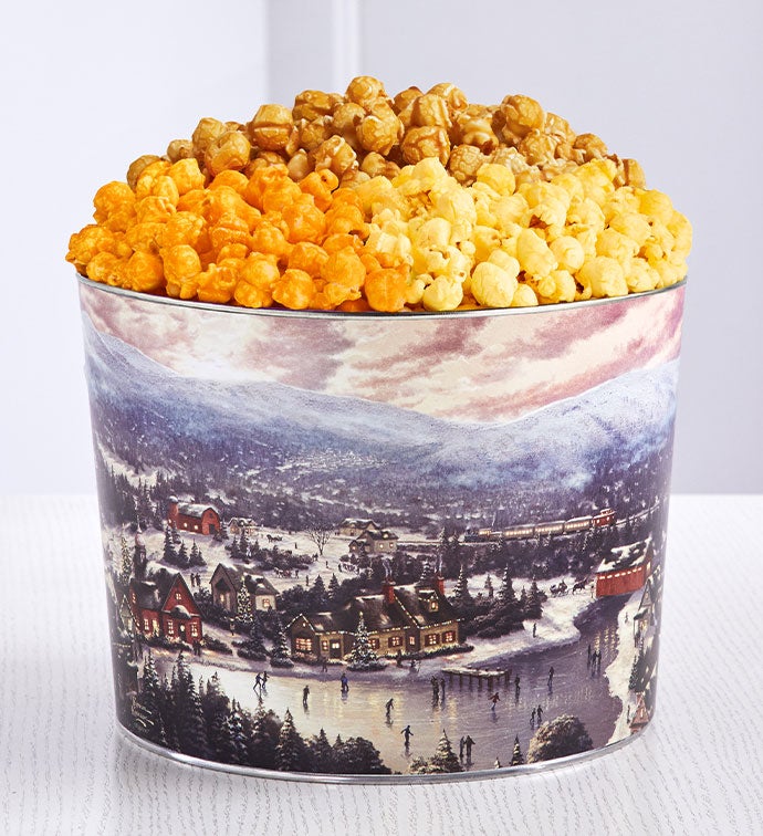Thomas Kinkade Sunset On Snowflake Lake Popcorn Tins | The Popcorn Factory