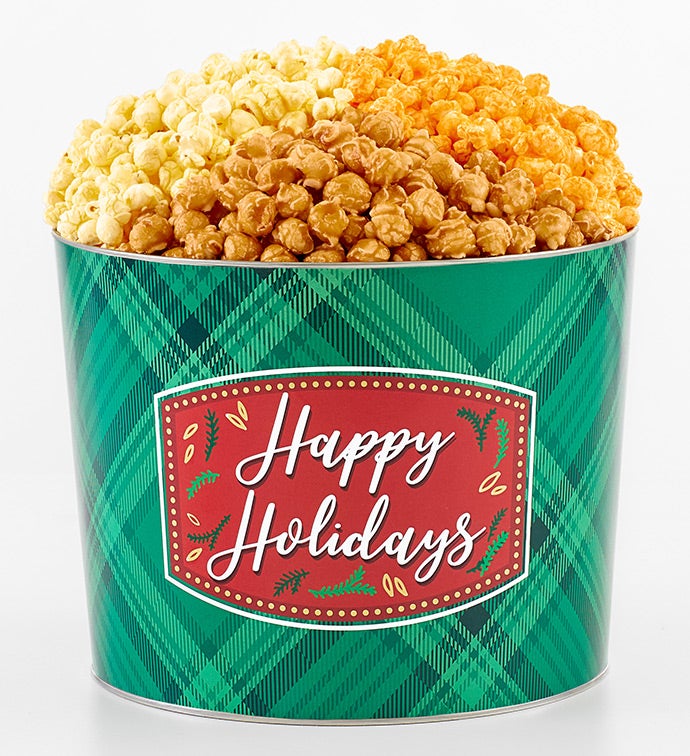 Holiday tin popcorn store